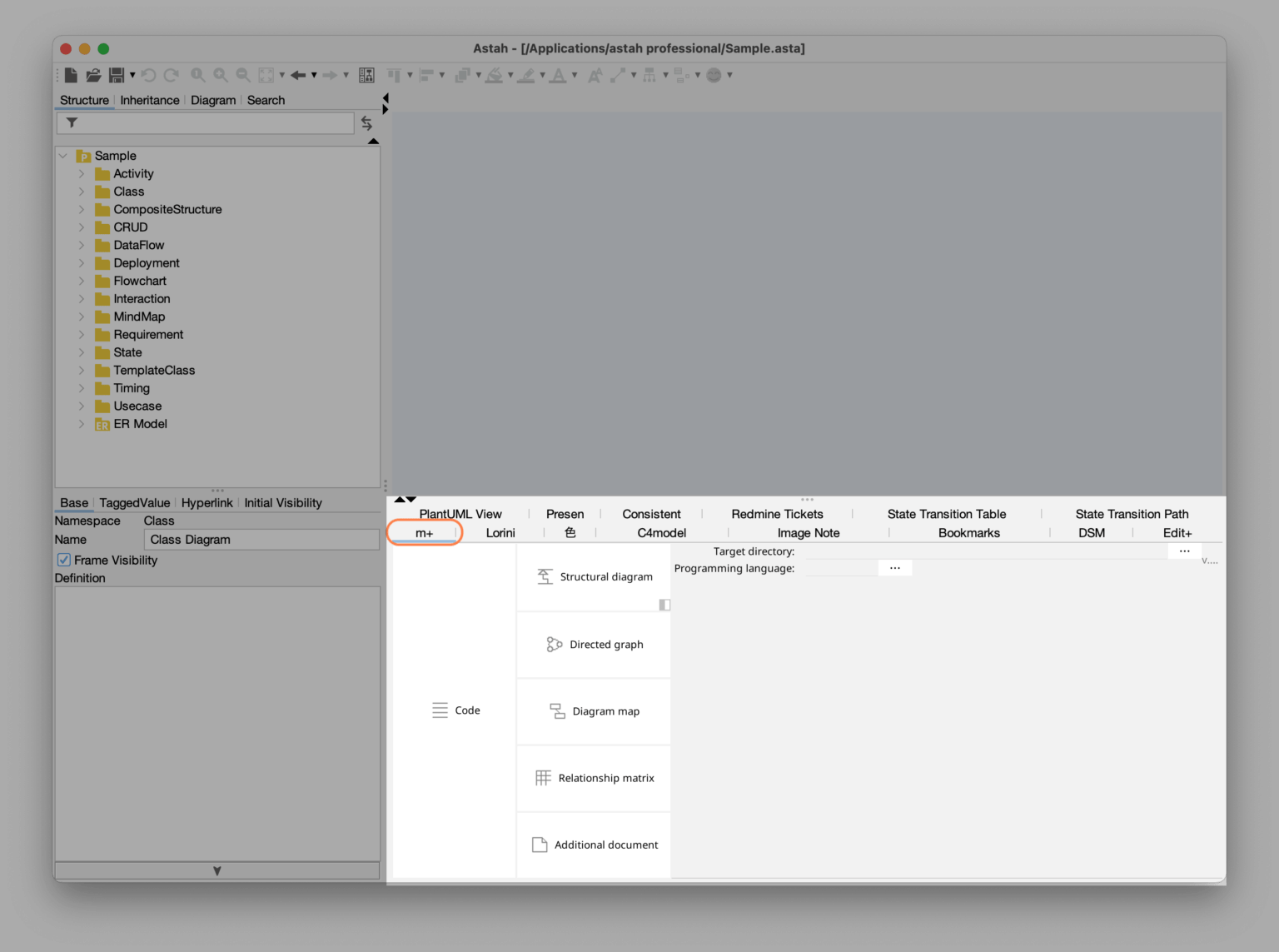 m+ plug-in for Astah - code generation & diagram map visualization